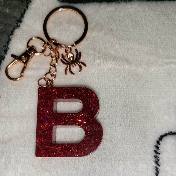 Handmade | Other | Holographic Red Glitter Letter B Keychain | Poshmark